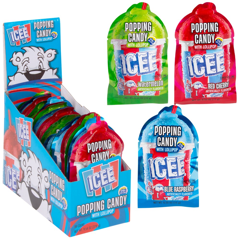Icee Popping Candy W/Lollipop .53 oz (18 Cnt)