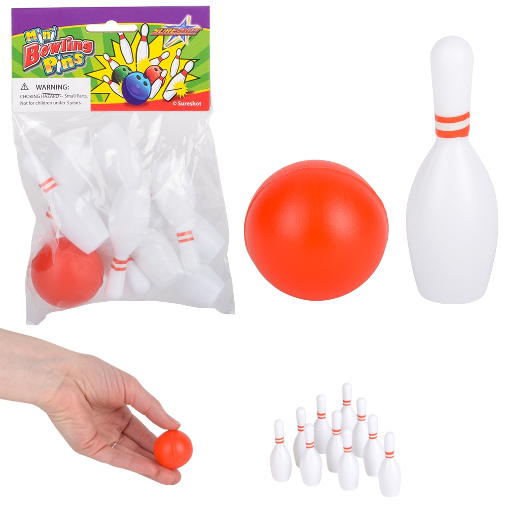 (T) Mini Bowling Pins (10 Pins + 1 Ball) 2.25"
